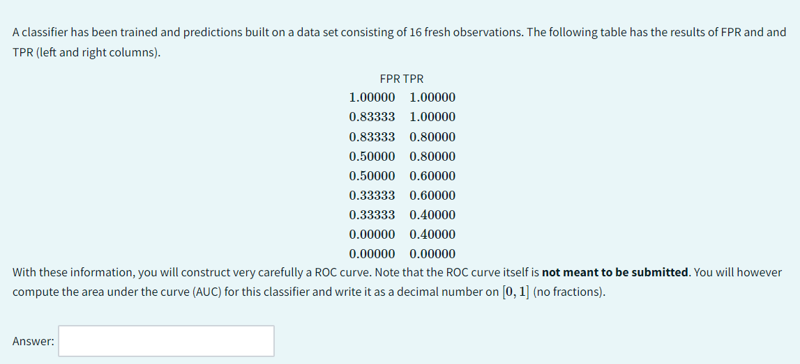 Solved A classifier has been trained and predictions built | Chegg.com