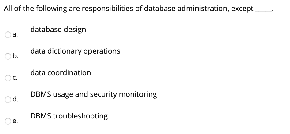 Solved All of the following are responsibilities of database | Chegg.com