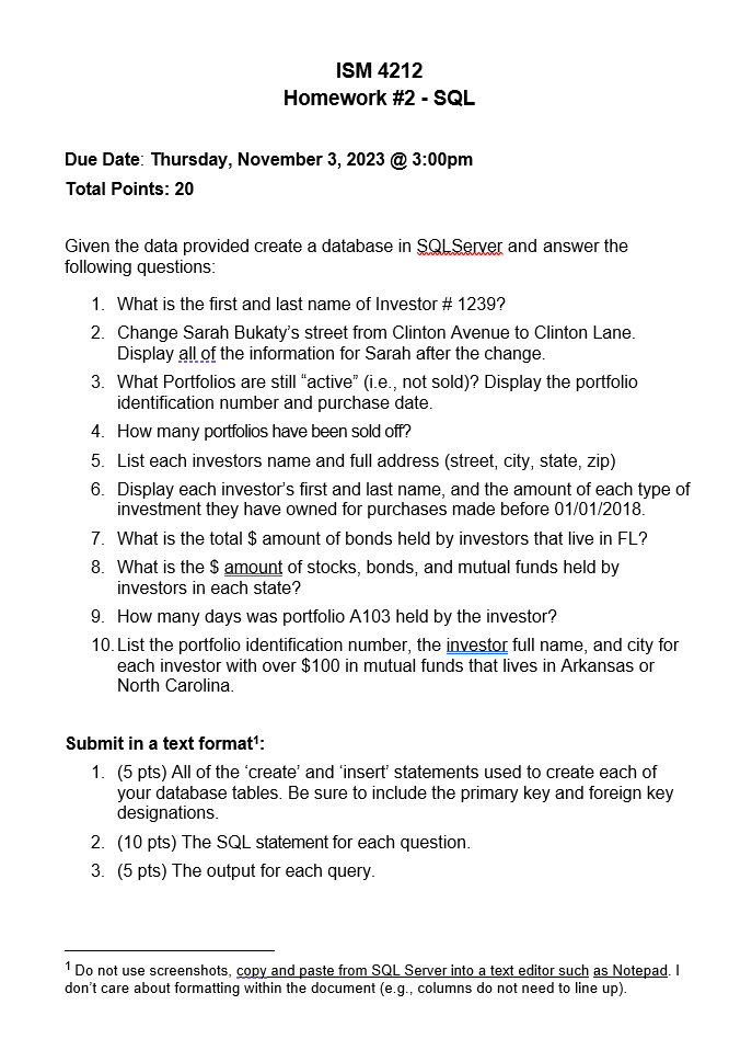 Solved ISM 4212 Homework \#2 - SQL Due Date: Thursday, | Chegg.com
