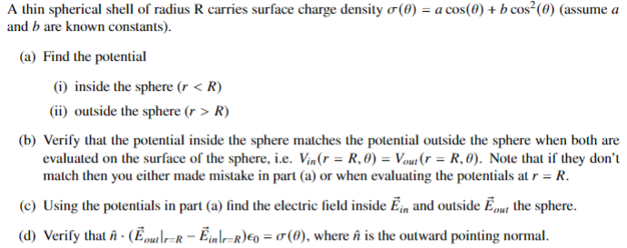 Solved A thin spherical shell of radius R carries surface | Chegg.com