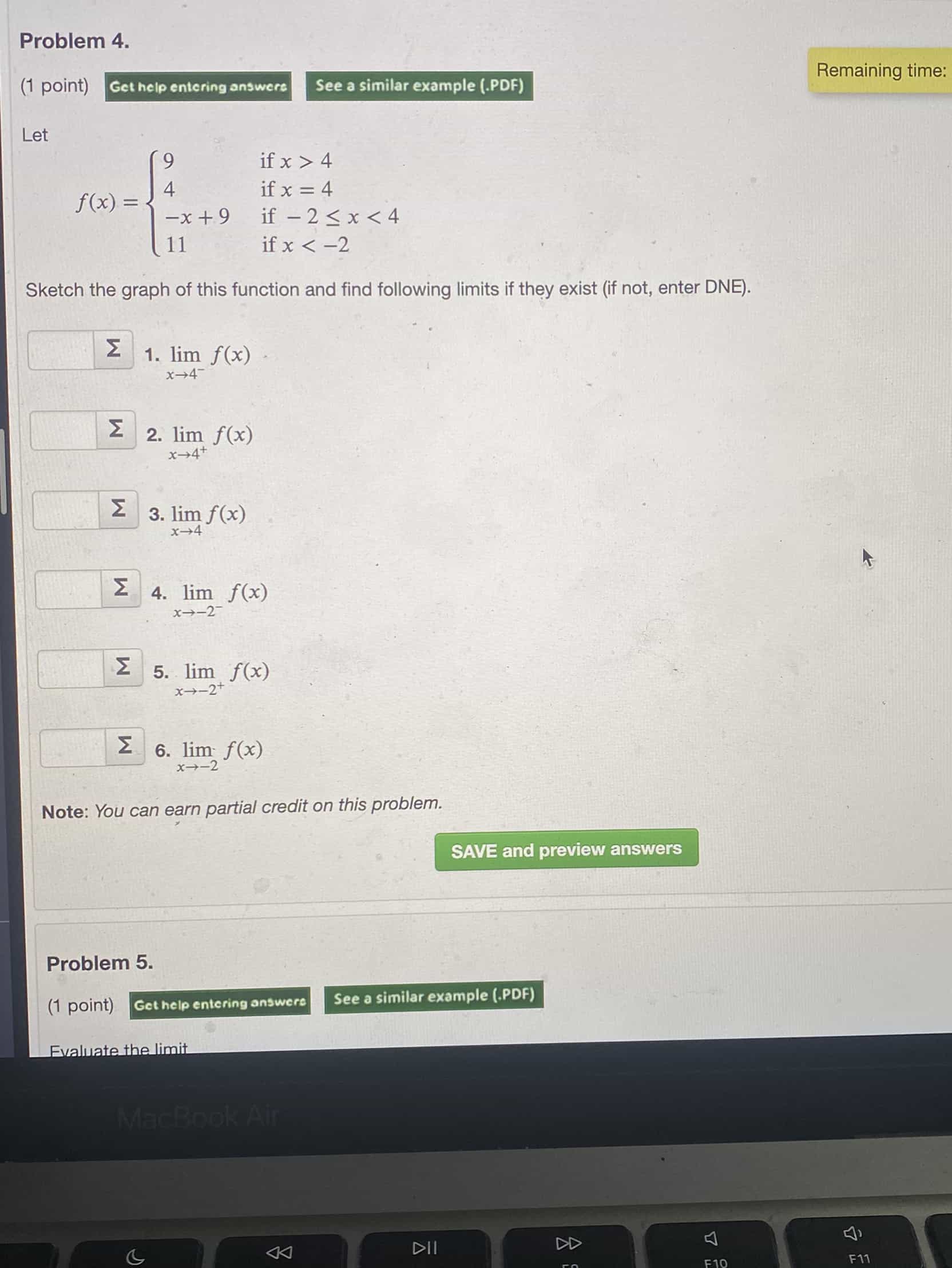 Solved (1 point) Let f(x)=⎩⎨⎧94−x+911 if x>4 if x=4 if | Chegg.com