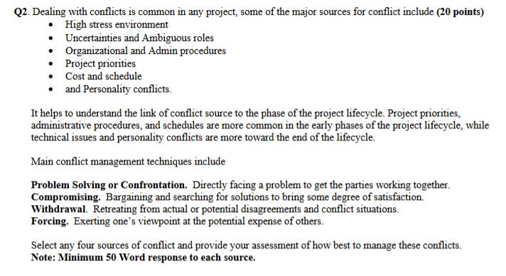 Solved 22. Dealing with conflicts is common in any project, | Chegg.com