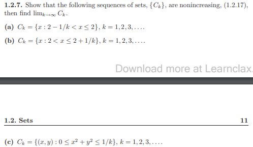 Solved 1.2.7. Show that the following sequences of sets, | Chegg.com