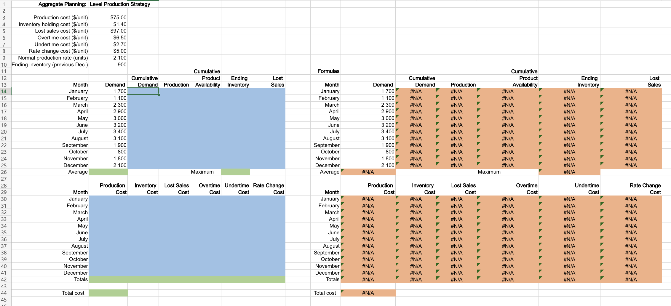 Solved Excel Online Activity: Aggregate Planning - Level | Chegg.com