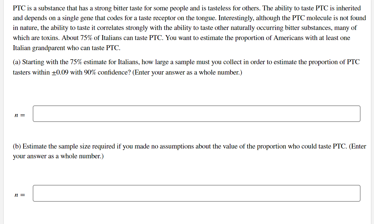 Solved PTC is a substance that has a strong bitter taste for | Chegg.com