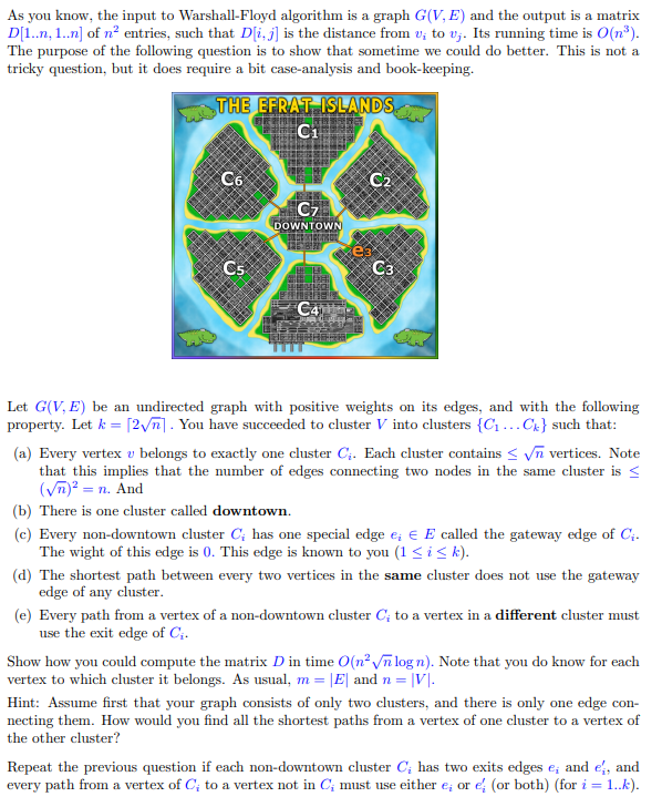 As you know, the input to Warshall-Floyd algorithm is | Chegg.com