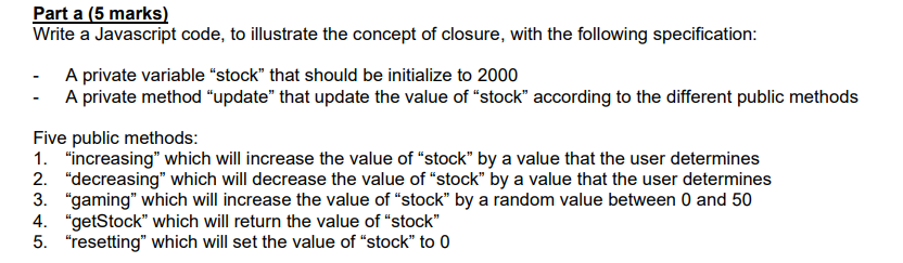 Solved Part a (5 marks) Write a Javascript code, to | Chegg.com