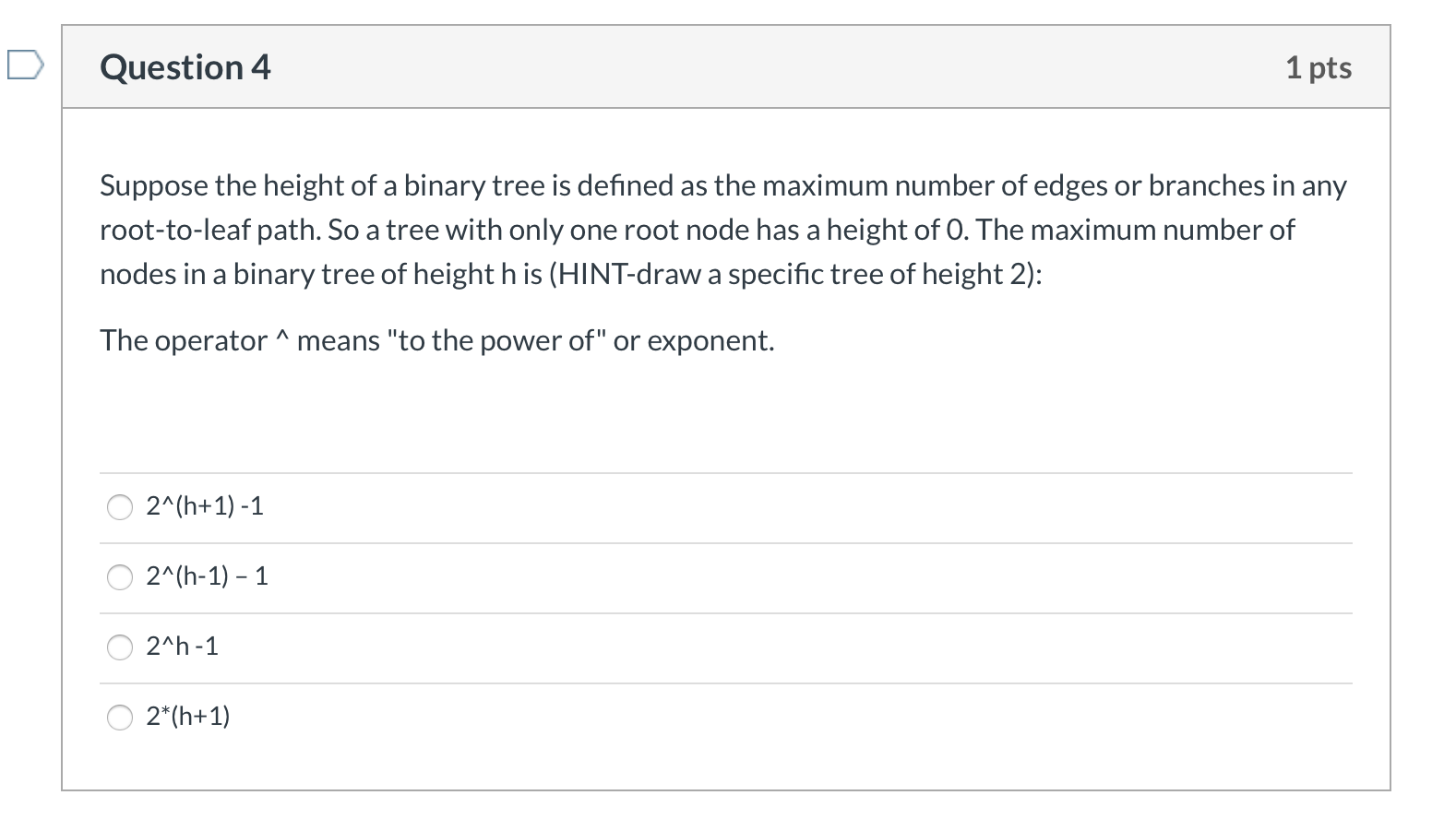 Solved Question 3 1 pts Amethod for storing binary trees in | Chegg.com