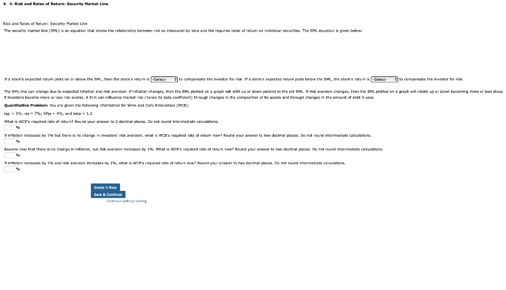 Solved 4. 4: Risk and Rates of Return: Security Market Line | Chegg.com