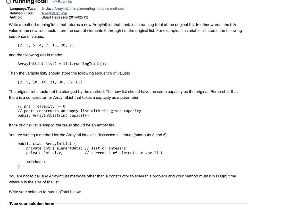 Solved O running lota Favorite Language/Type: Java | Chegg.com