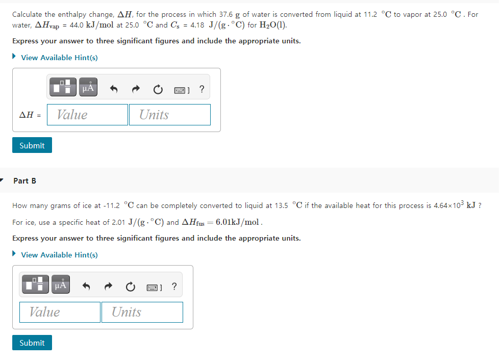 Solved Calculate the enthalpy change, AH, for the process in | Chegg.com