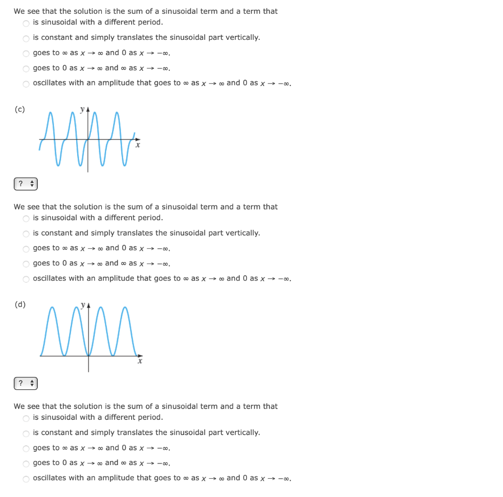 Solved Without solving, match a solution curve of y′′+y=f(x) | Chegg.com