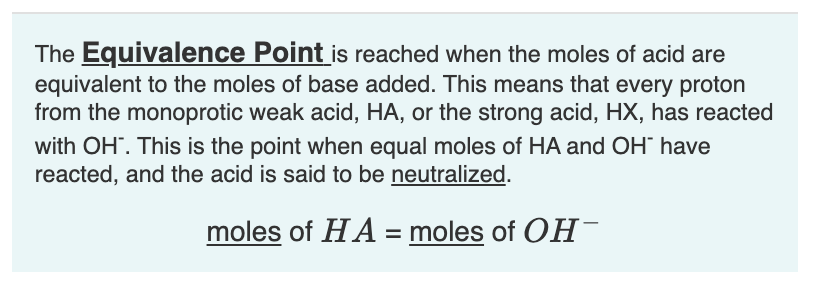 Solved The Equivalence Point is reached when the moles of | Chegg.com