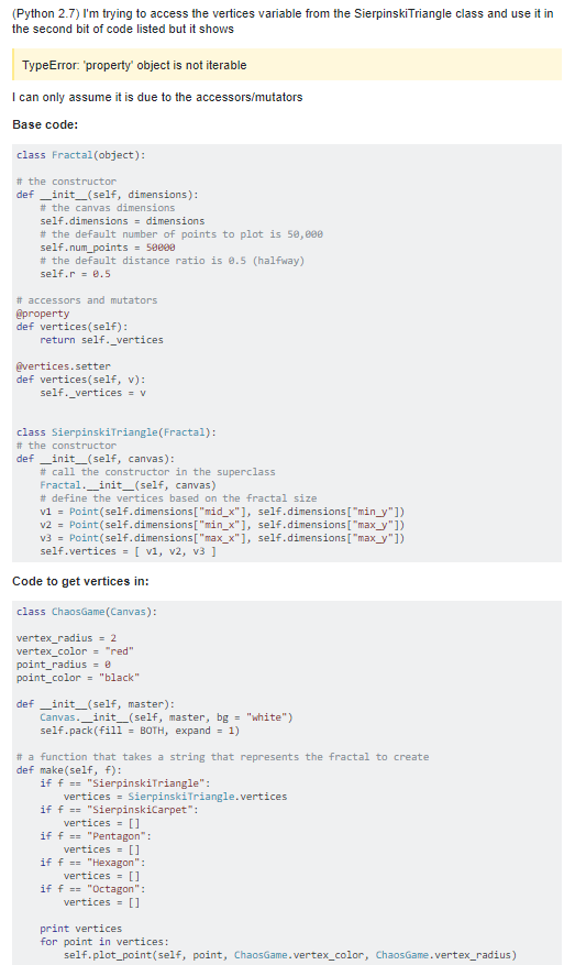 (Python 2.7) I'm trying to access the vertices | Chegg.com