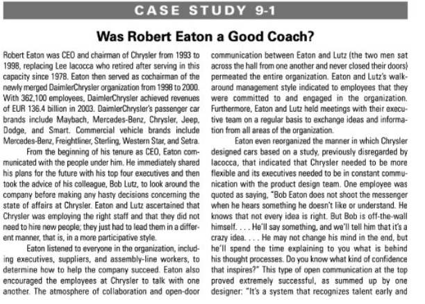 Solved Robert Eaton was CEO and chairman of Chrysler from | Chegg.com