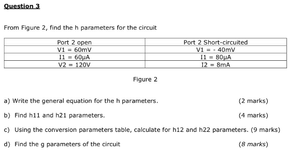 Solved Question 3 From Figure 2, find the h parameters for | Chegg.com