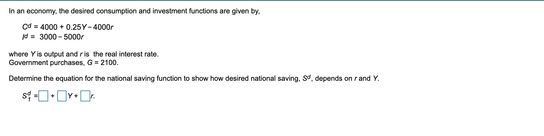 Solved In an economy, the desired consumption and investment | Chegg.com