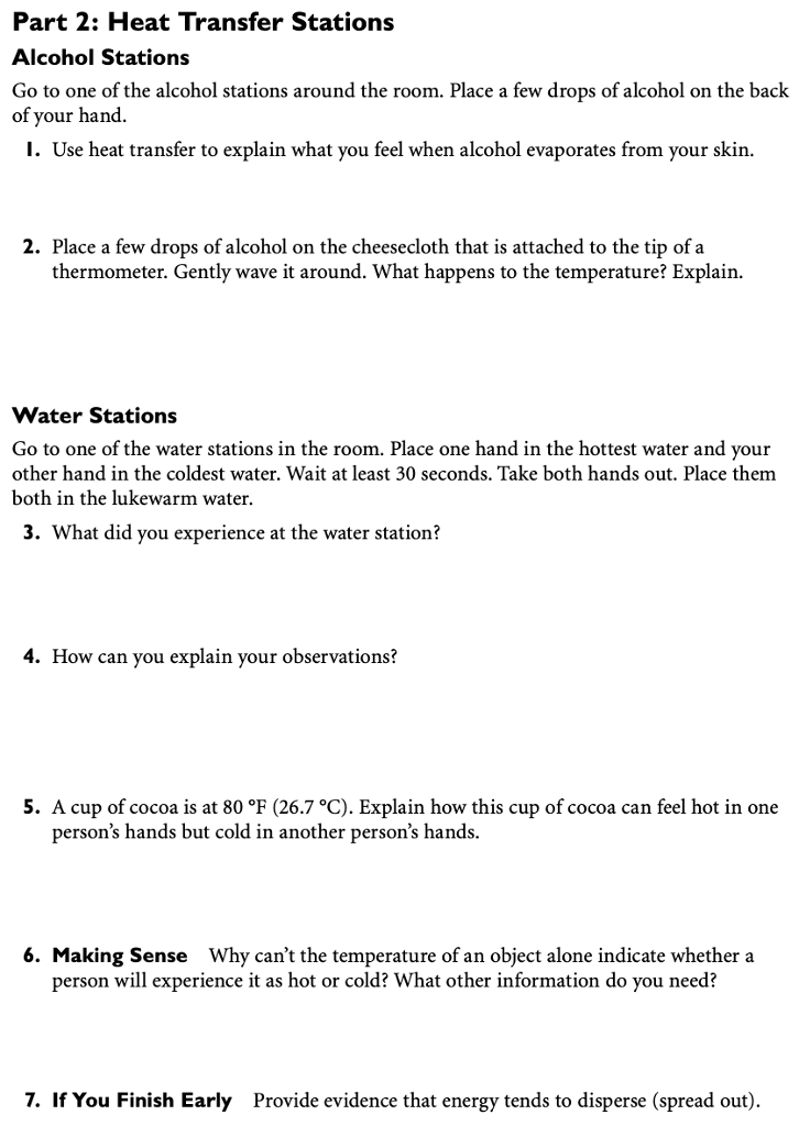 Solved Part 2: Heat Transfer Stations Alcohol Stations Go to | Chegg.com