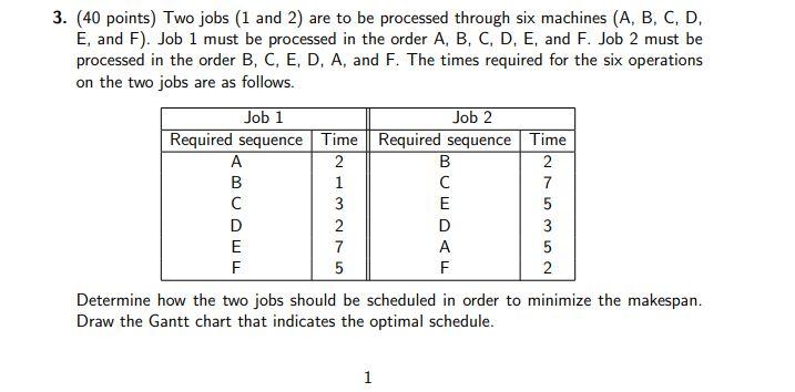 Solved 3. (40 points) Two jobs ( 1 and 2) are to be | Chegg.com