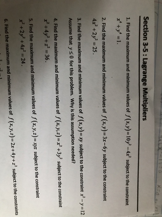 Solved Section 3-5 : Lagrange Multipliers 1. Find the | Chegg.com