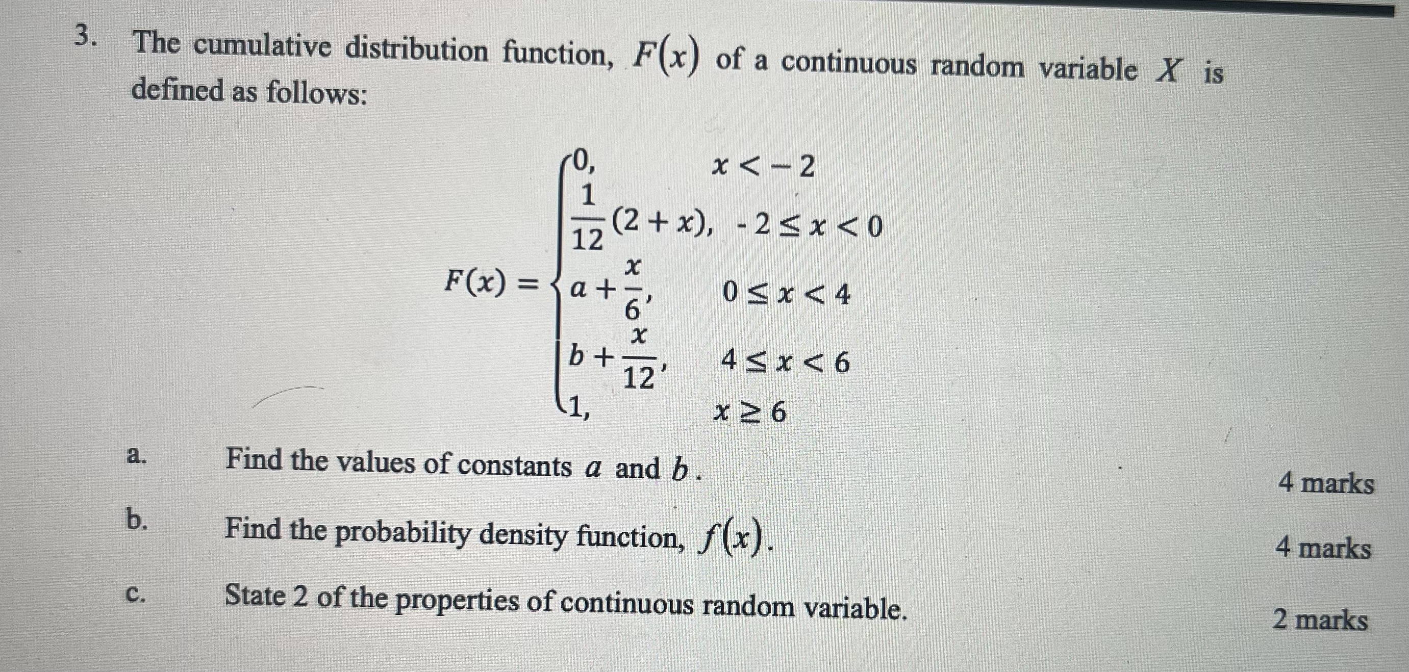 Solved The Cumulative Distribution Function F X Of A