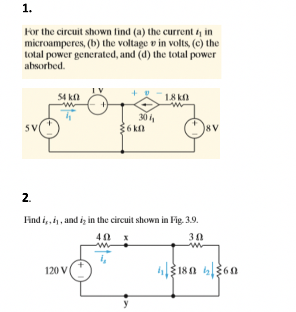 Solved 1. For the circuit shown lind (a) the current t in | Chegg.com