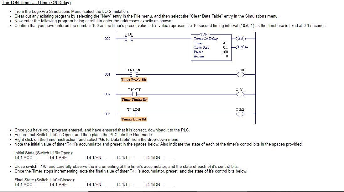 Solved The TON Timer .... (Timer ON Delay.) • From the | Chegg.com