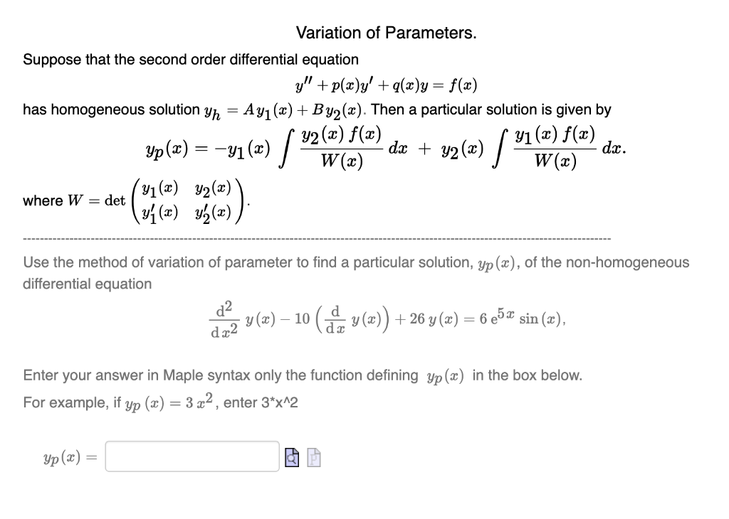 Solved Variation of Parameters. Suppose that the second | Chegg.com
