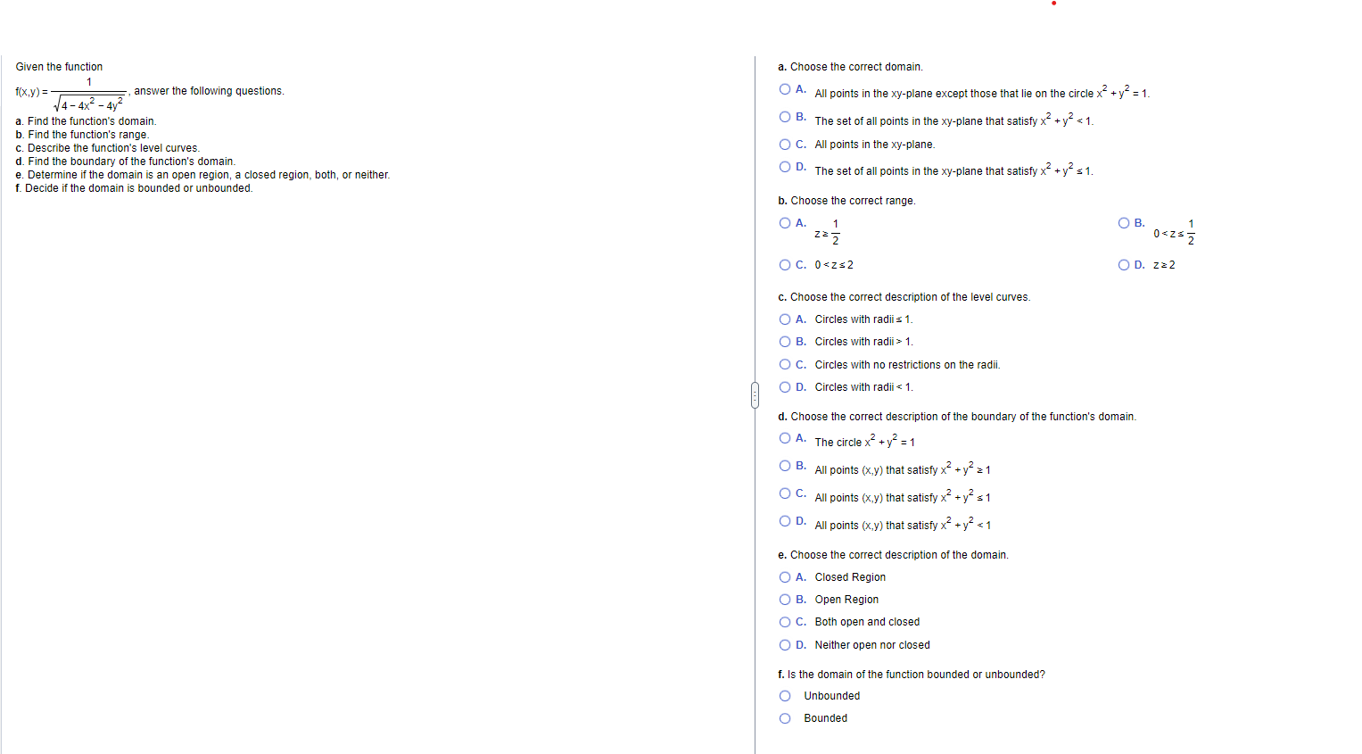 Solved Given The Function F X Y 4−4x2−4y21 Answer The