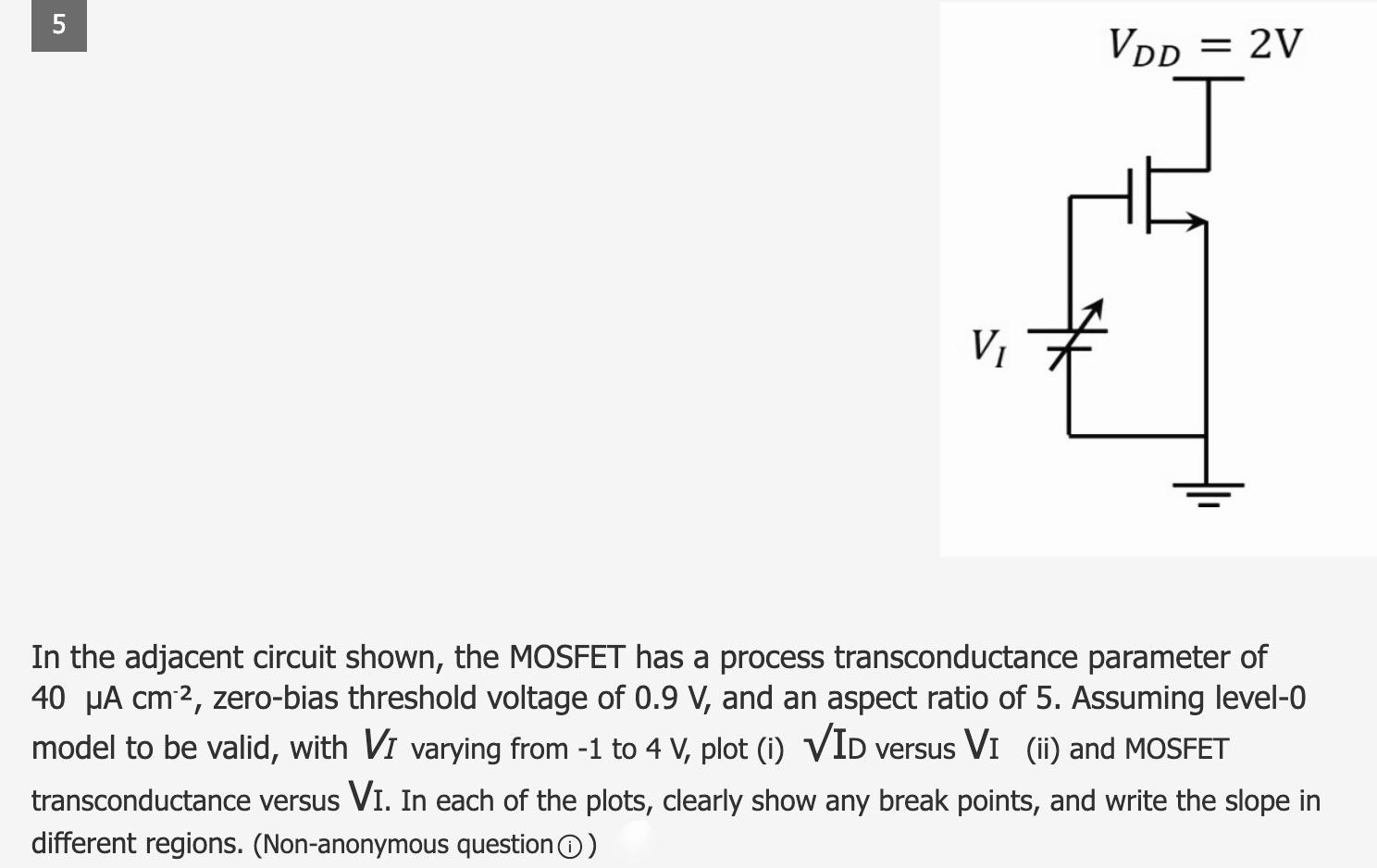 Solved 5 VoD = 20 2V I V In the adjacent circuit shown, the | Chegg.com