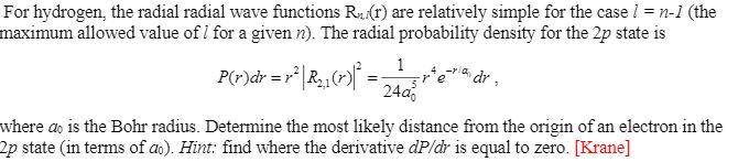 Solved For hydrogen, the radial radial wave functions Rx (r) | Chegg.com