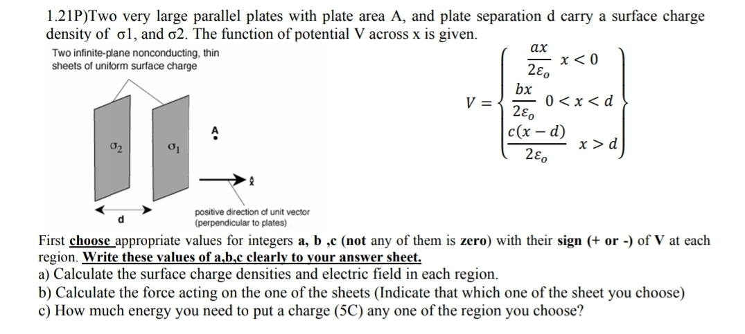 Solved 1.21P)Two very large parallel plates with plate area | Chegg.com