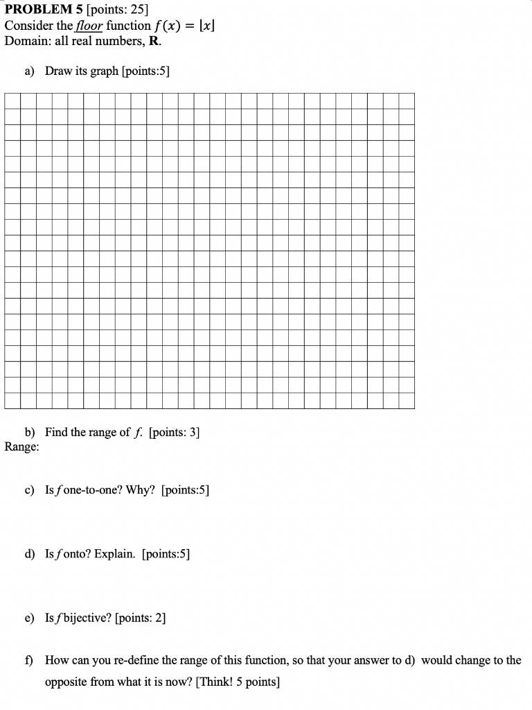 Solved PROBLEM 5 [points: 25] Consider the floor function | Chegg.com
