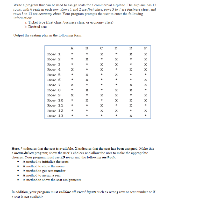 Solved Write a program that can be used to assign seats for | Chegg.com