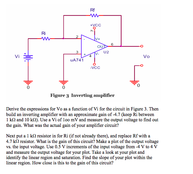 Solved Rf +VCC Ri V+ 6 OUD U2 3 v. Vi Vo UA741 VCC Figure 3 | Chegg.com