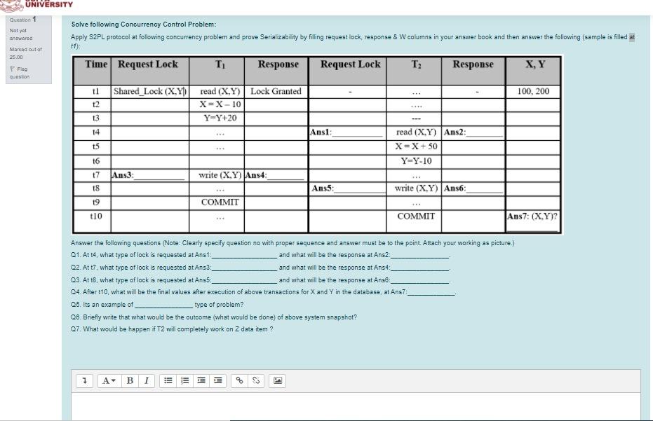 Solved Question UNIVERSITY Solve following Concurrency | Chegg.com