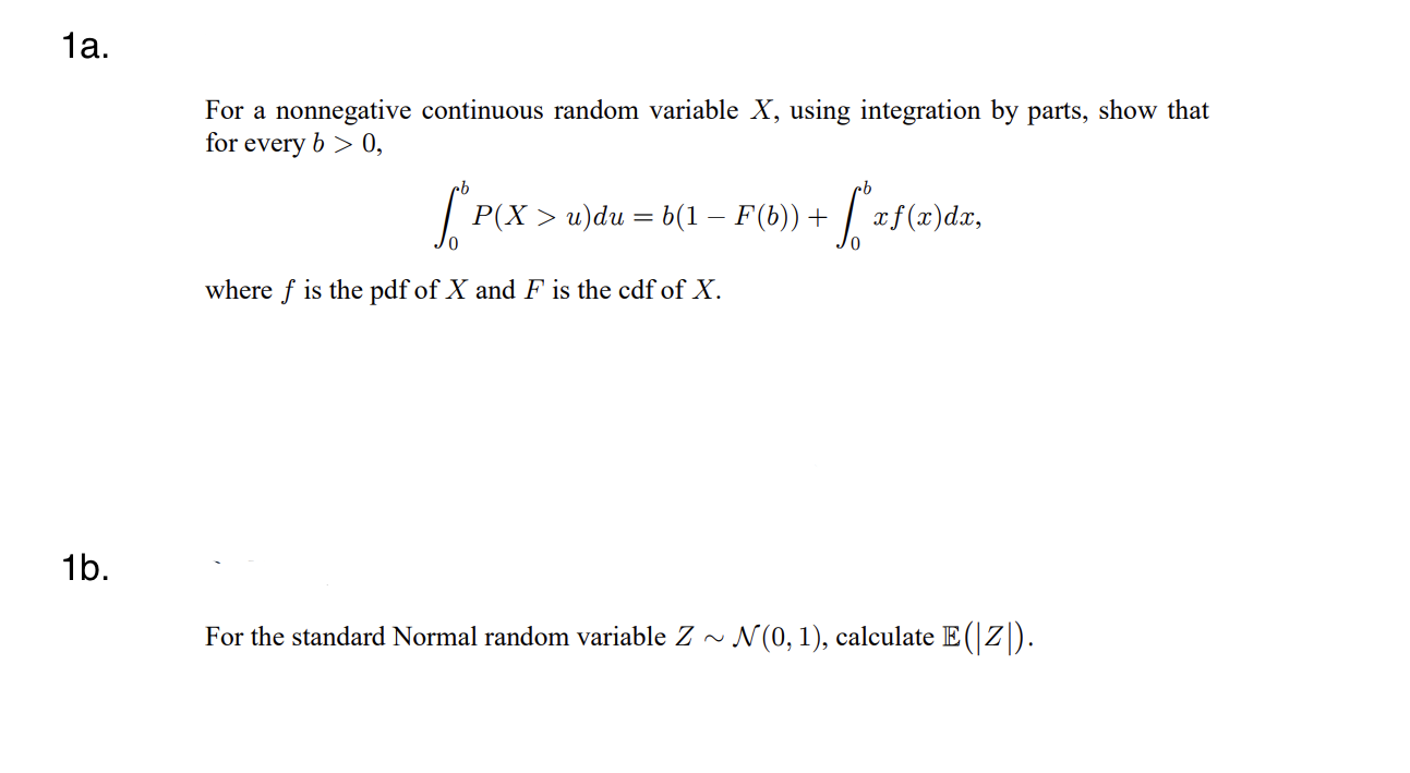 Solved For a nonnegative continuous random variable X, using | Chegg.com