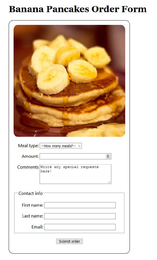 Solved Banana Pancakes Order Form Meal type: --How many | Chegg.com