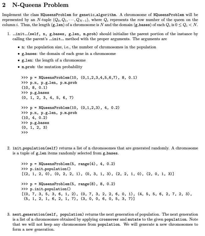 2 N-Queens Problem Implement the class NQueens | Chegg.com