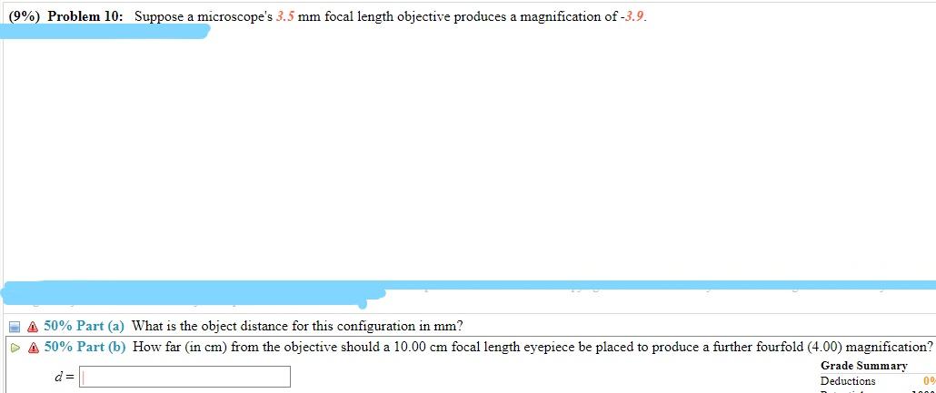 Solved (9\%) Problem 10: Suppose a microscope's 3.5 mm focal | Chegg.com Solved (9\%) Problem 10: Suppose a microscope's 3.5 mm focal | Chegg.com