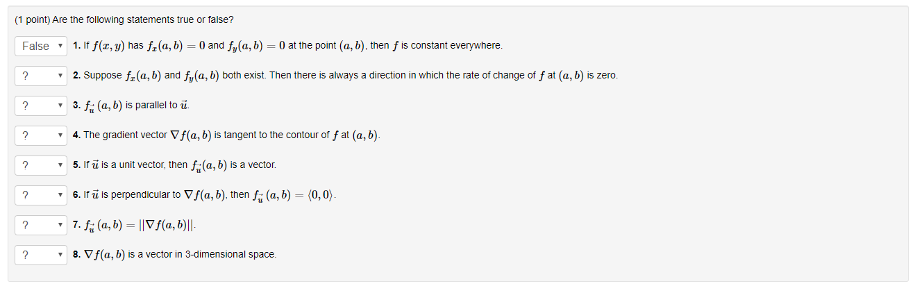 Solved (1 point) Are the following statements true or false? | Chegg.com