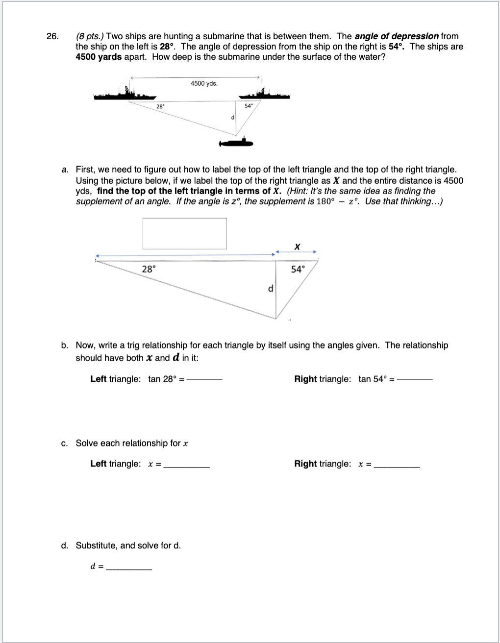 Solved 26. (8 pts.) Two ships are hunting a submarine that | Chegg.com
