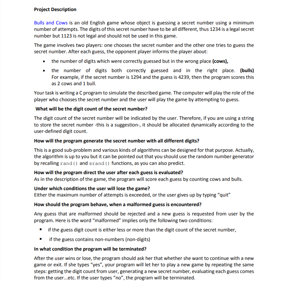 Solved CSE 2002 - Programming II Bulls and Cows Must be | Chegg.com