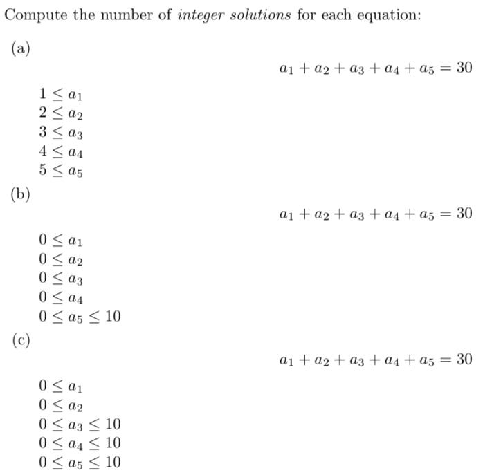 Solved Compute the number of integer solutions for each | Chegg.com