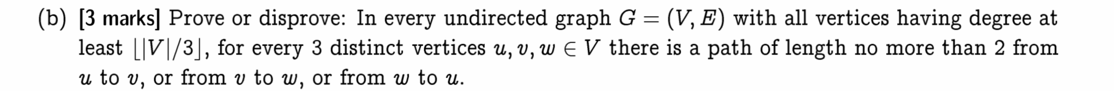 Solved (b) [3 marks] Prove or disprove: In every undirected | Chegg.com