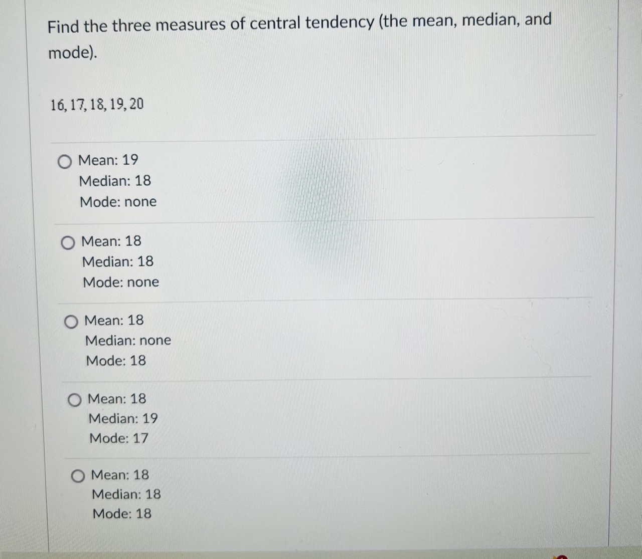 Solved Find the three measures of central tendency (the | Chegg.com