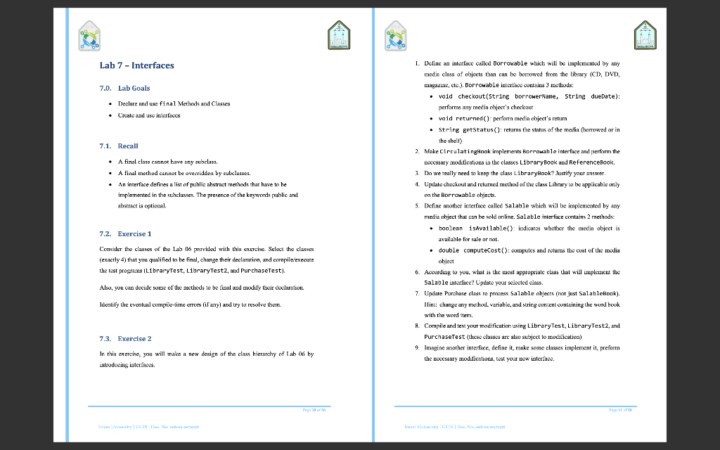 Lab 7 - Interfaces 1. Define an interlace ealed | Chegg.com