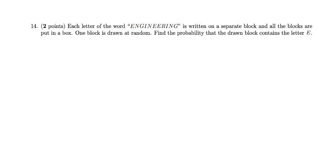 Solved 14. (2 points) Each letter of the word "ENGINEERING" | Chegg.com