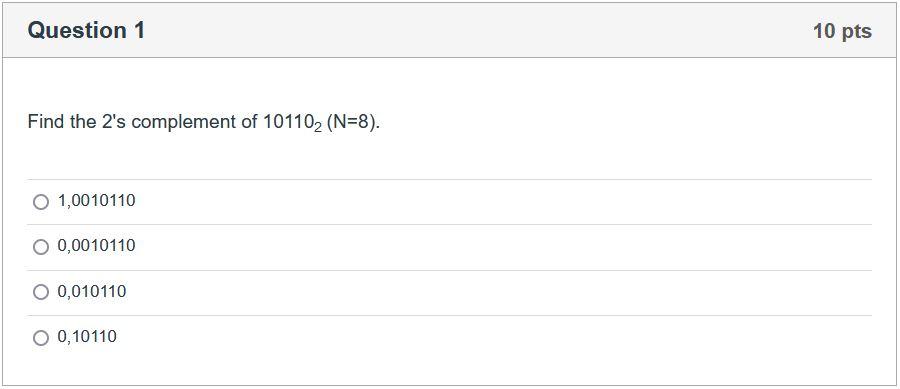 Solved Find the 2's complement of 101102( N=8). | Chegg.com