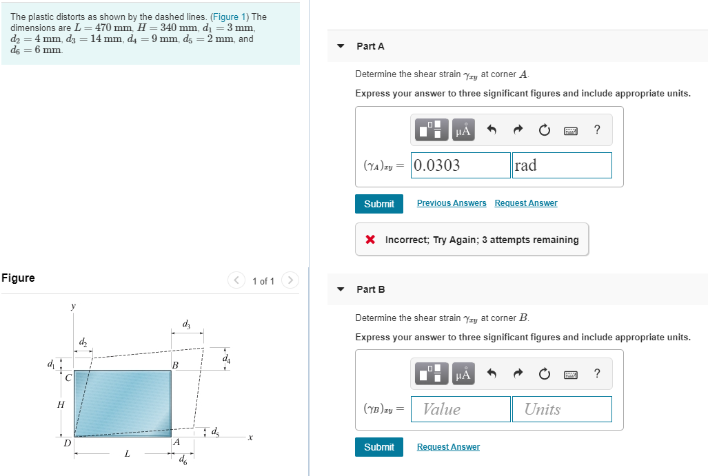 Solved The plastic distorts as shown by the dashed lines. | Chegg.com